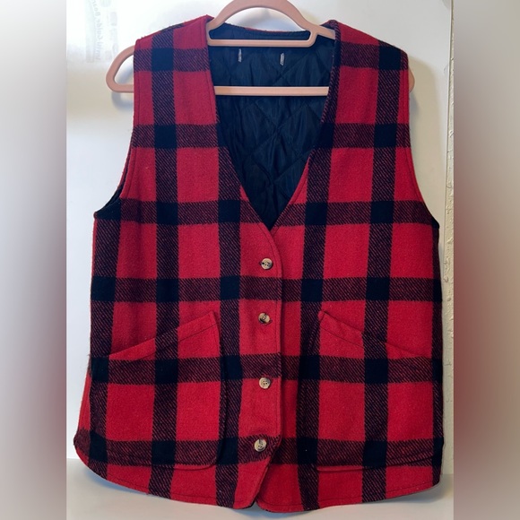Jackets & Coats | Vintage Red And Black Wool Tartan Vest With Quilted ...